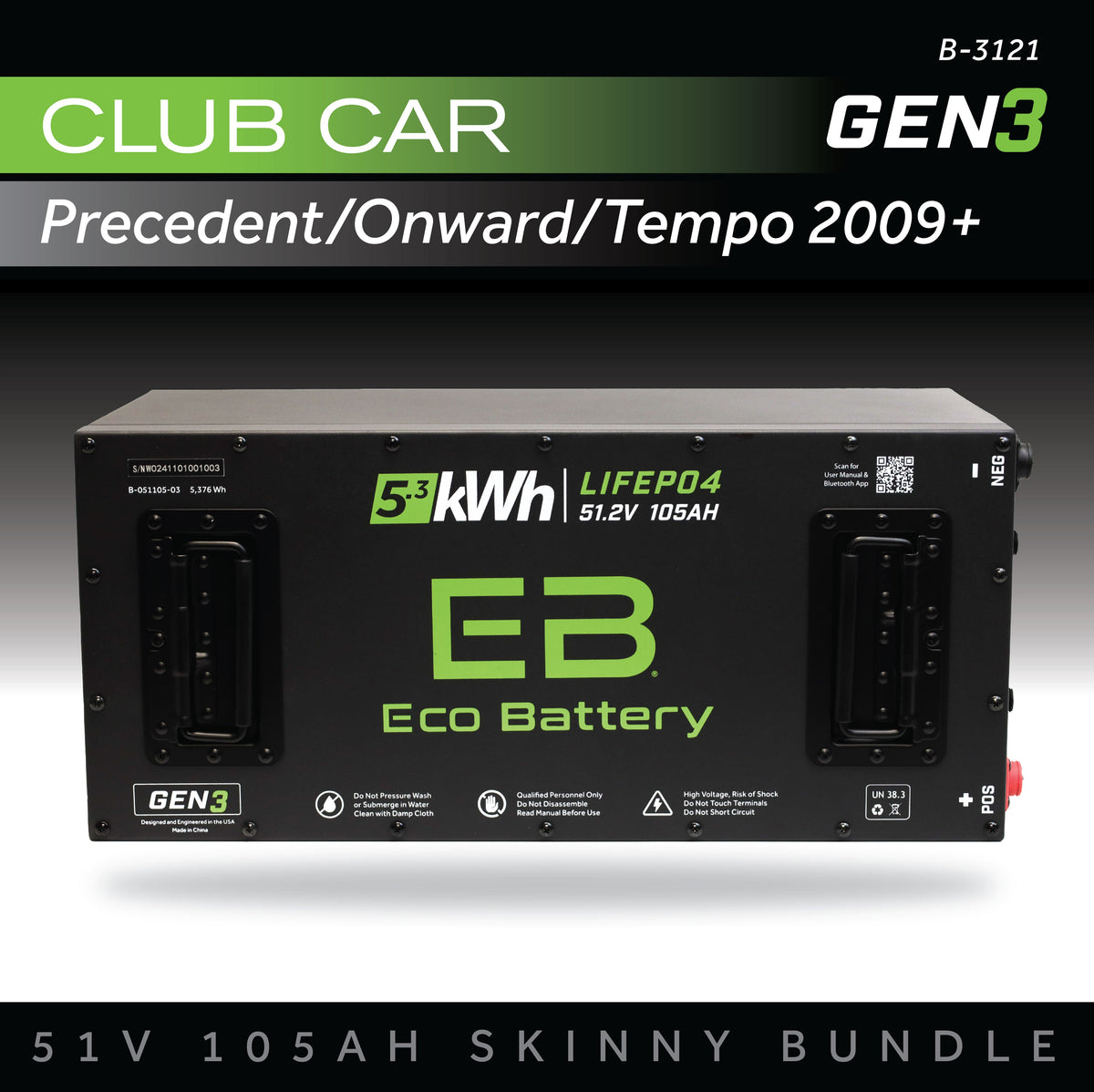 Eco Battery (48V) 51V 105Ah Skinny Battery Bundle / Club Car / Onward ...
